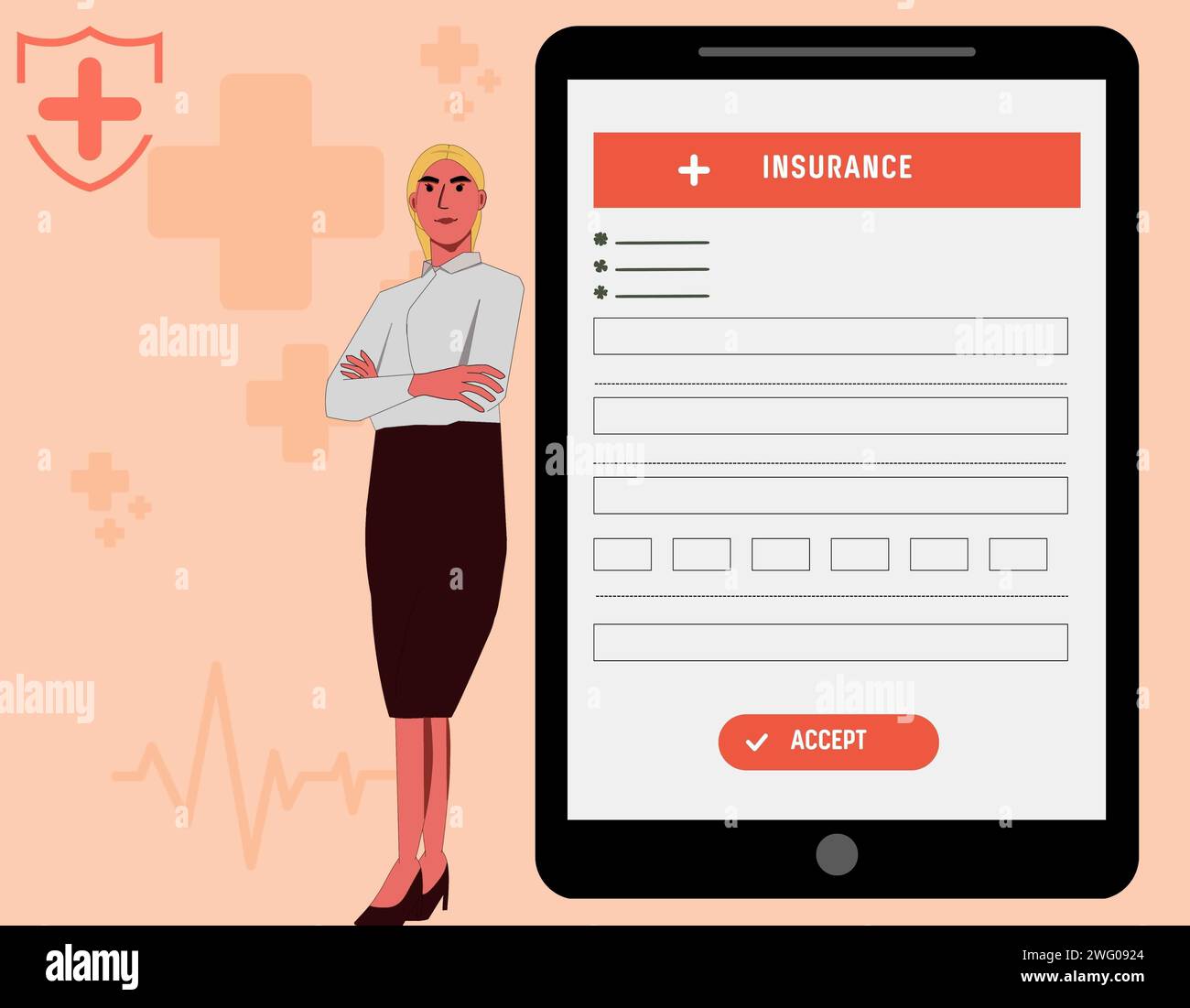 Insurance form in the tablet device concept vector illustration Stock ...