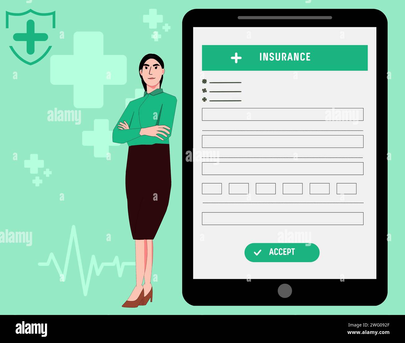 Insurance form in the tablet device concept vector illustration Stock ...