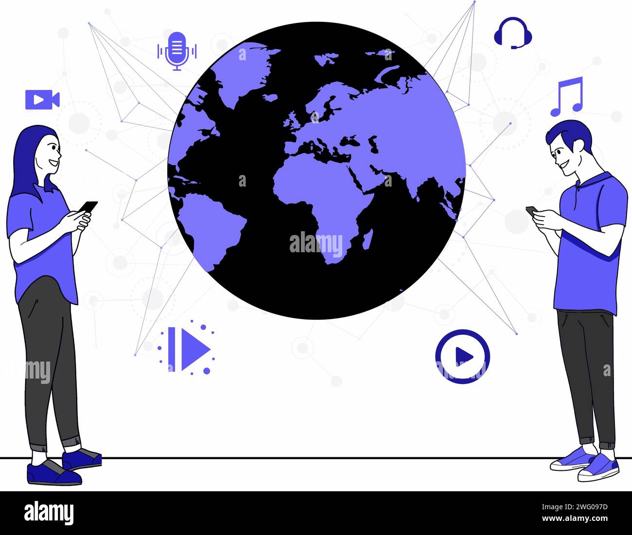 Smartphone users with social media concept vector illustration Stock ...
