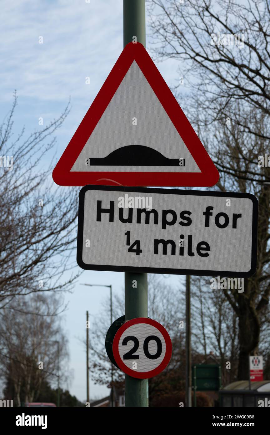 Road humps warning sign, Shirley, West Midlands, England, UK Stock ...