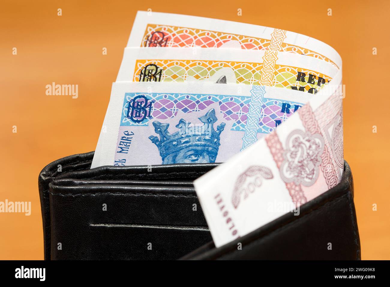 Moldovan money - leu in the black wallet Stock Photo - Alamy