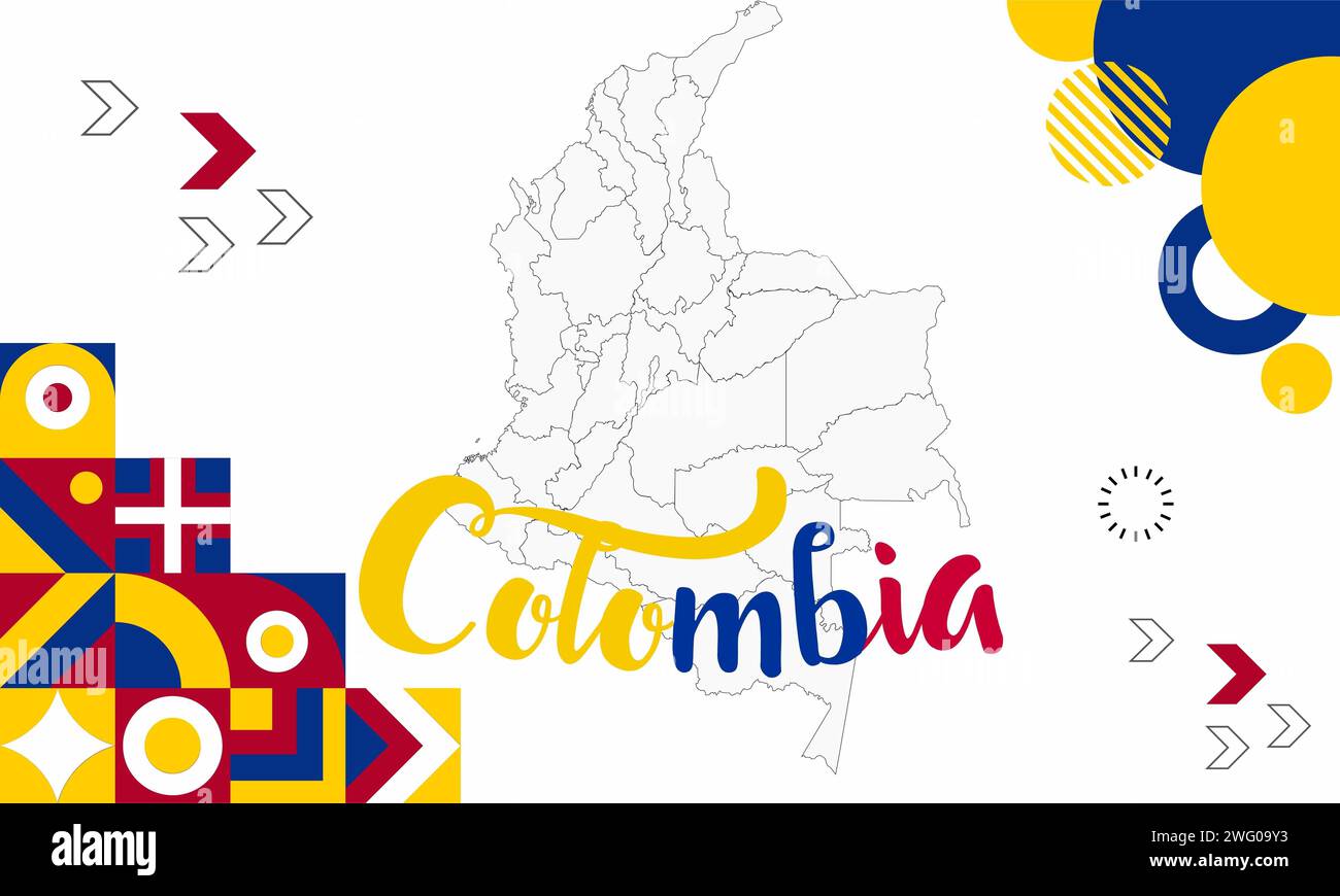 Colombia national day banner with map, flag colors theme background and ...