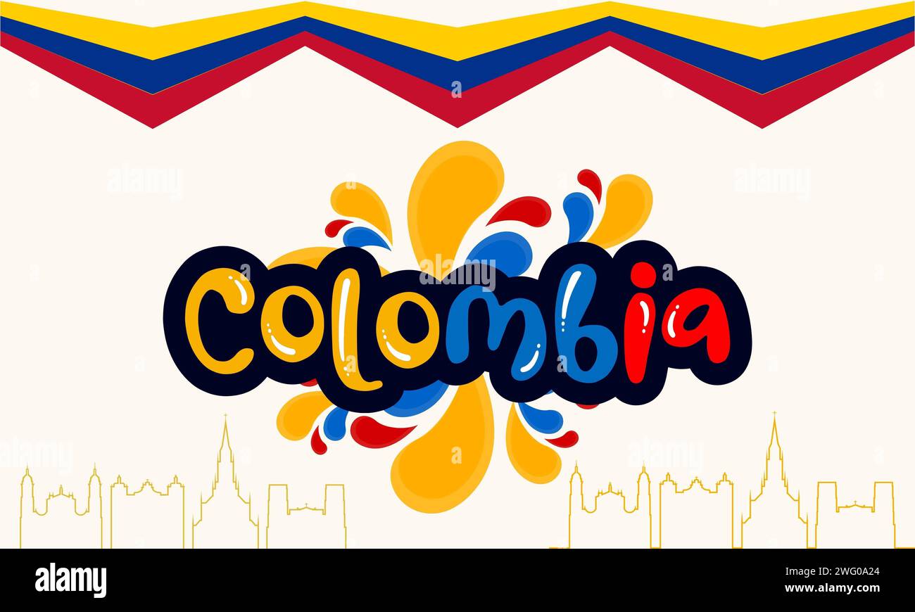 Colombia national day banner with map, flag colors theme background and ...
