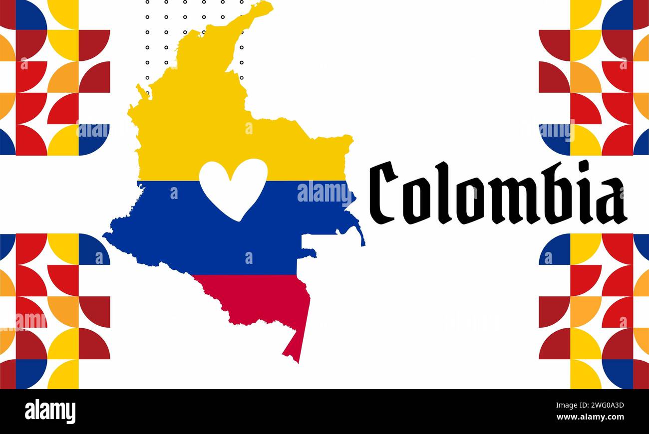 Colombia national day banner with map, flag colors theme background and ...
