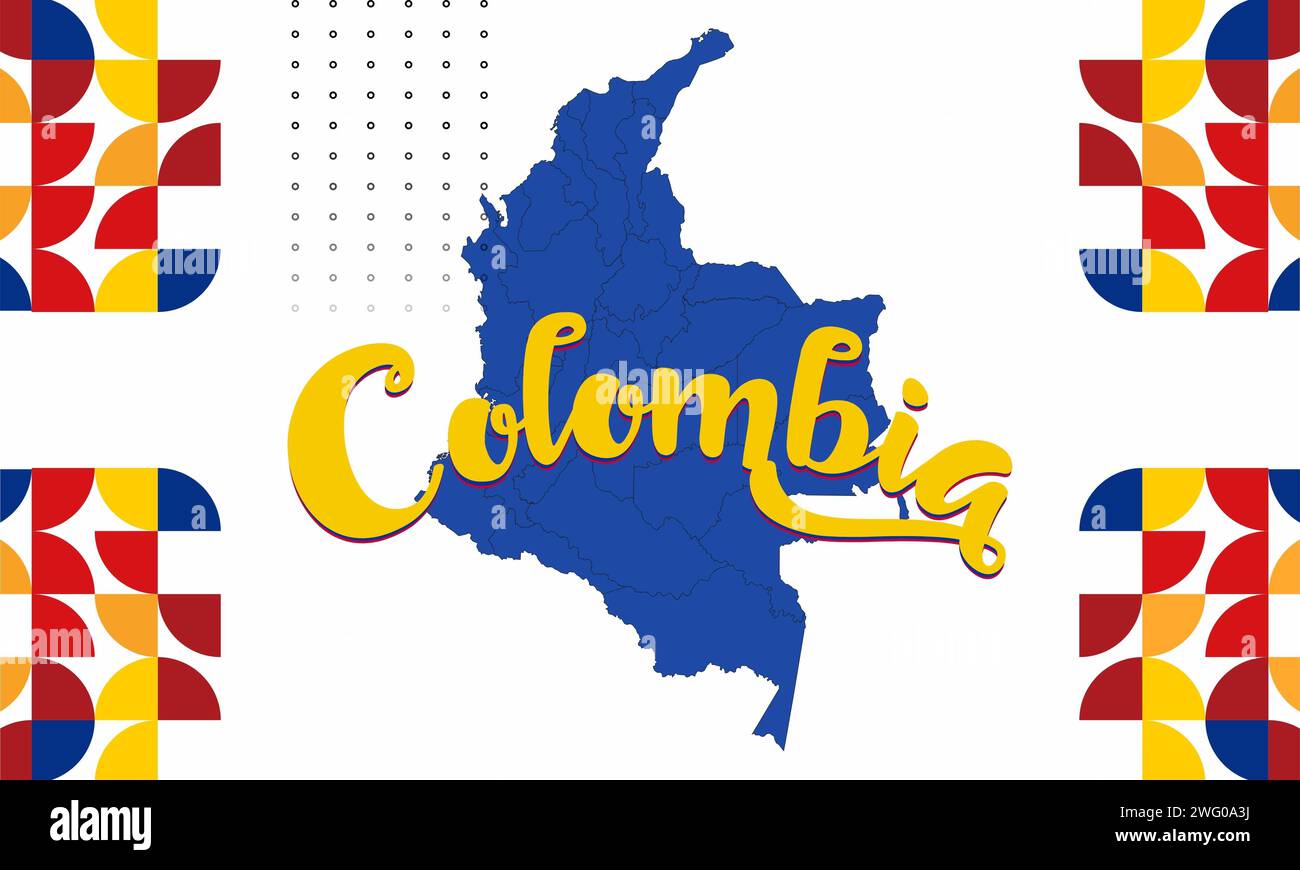 Colombia national day banner with map, flag colors theme background and ...