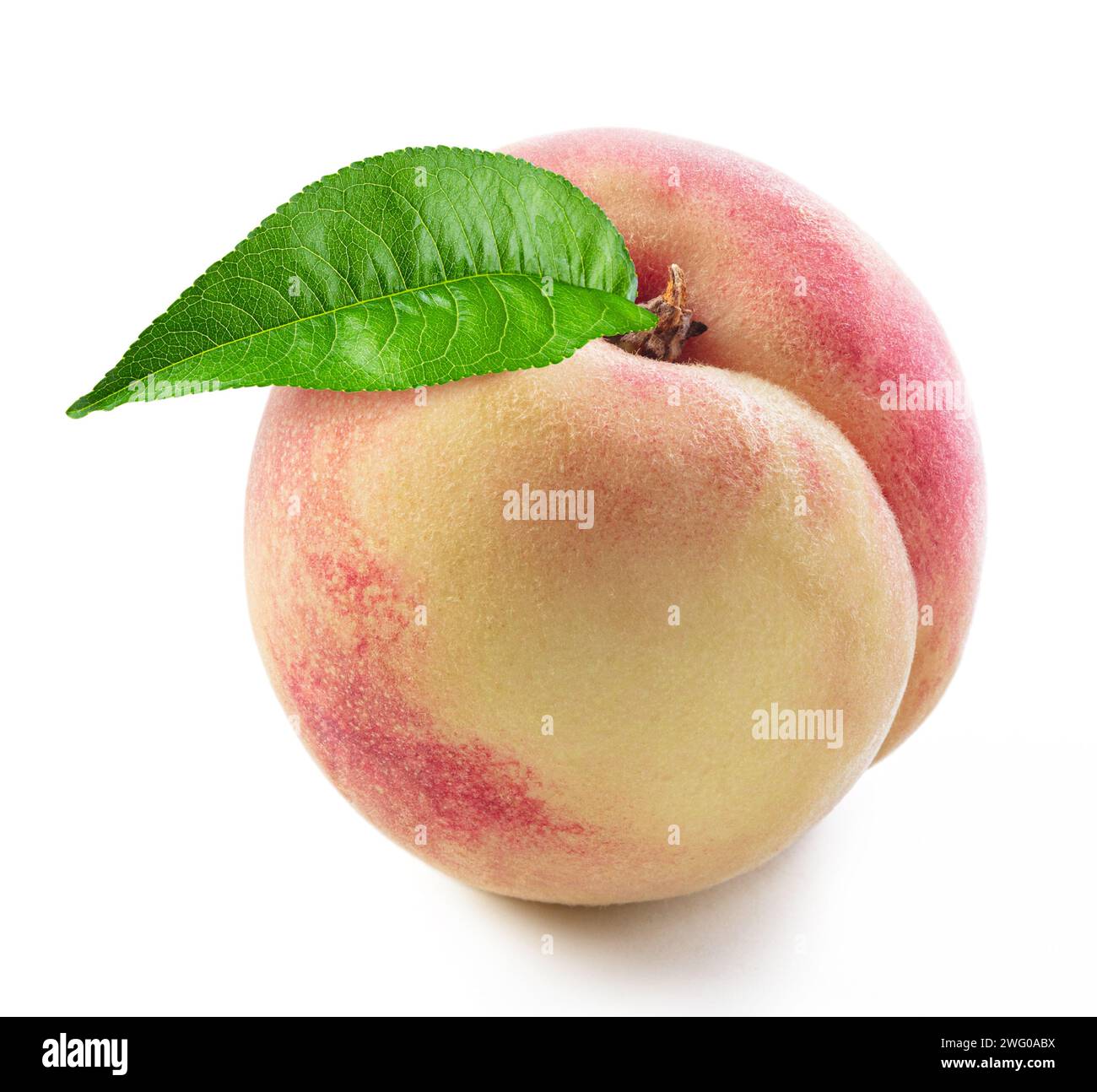 peach with leaf isolated white background Stock Photo - Alamy