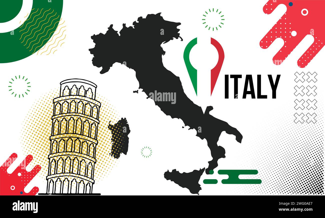 Republic day of Italy or Italia banner with geometric cultural icons ...