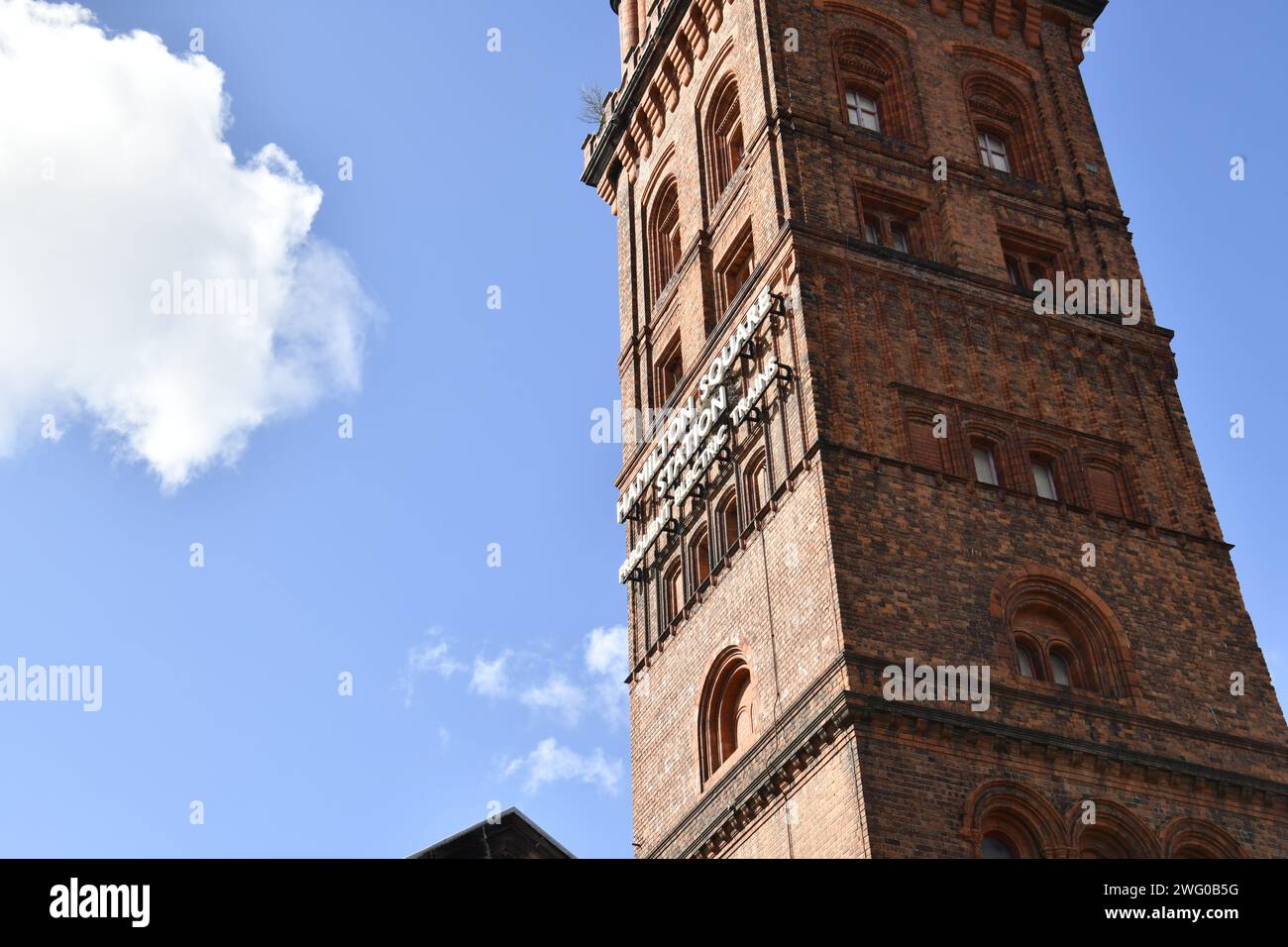 Hamilton Square underground train station tower, sign 'HAMILTON SQUARE ...