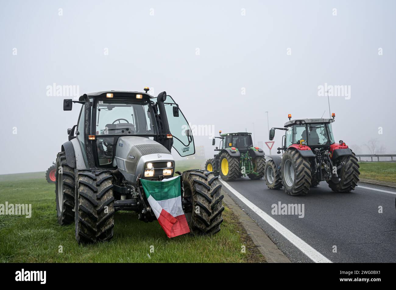 Melegnano, Italy - January 30, 2024: Italian farmers protest with ...