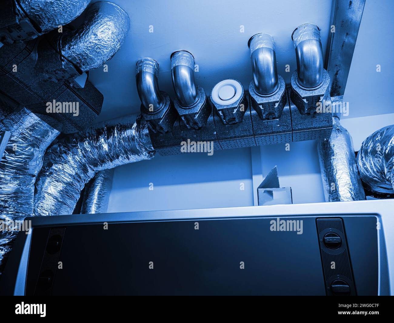 A detailed view of a modern, sophisticated ventilation system installed ...