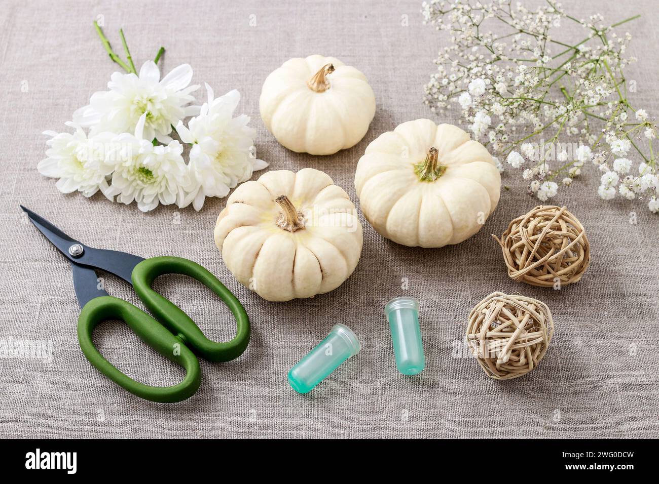 Florist at work: How to make floral decoration with white pumpkins ...