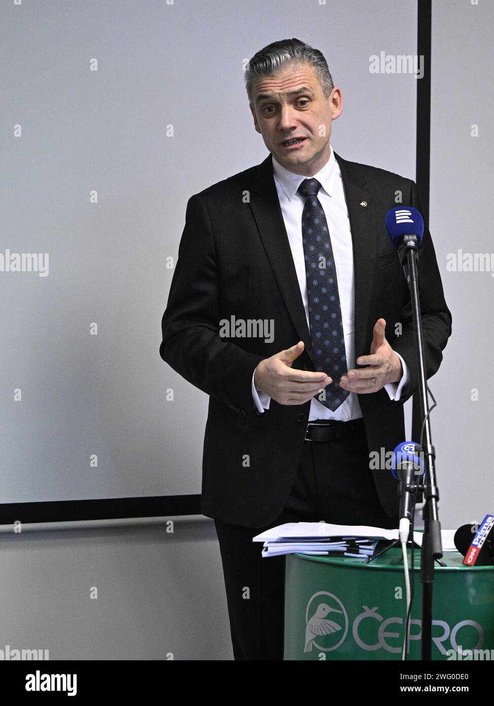 Prague, Czech Republic. 02nd Feb, 2024. Cepro head Jan Duspeva attends ...