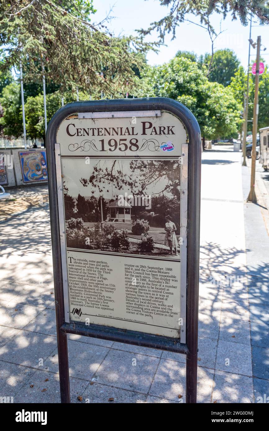 Cooma town centre and sign for Centennial Park in the town centre, New ...
