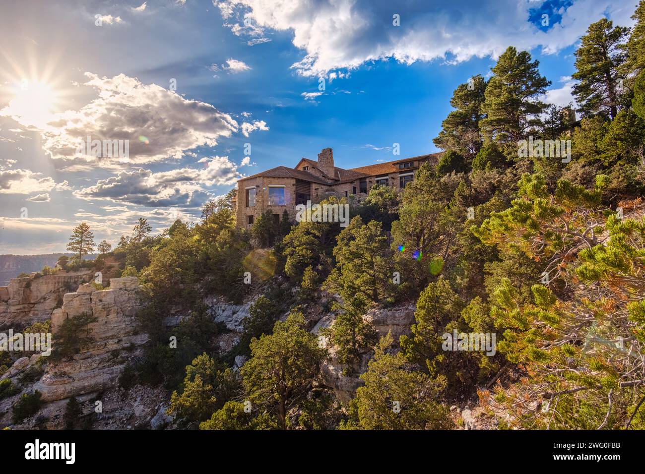 A breathtaking sunlit canyon from a lofty cliff in North Rim Grand ...