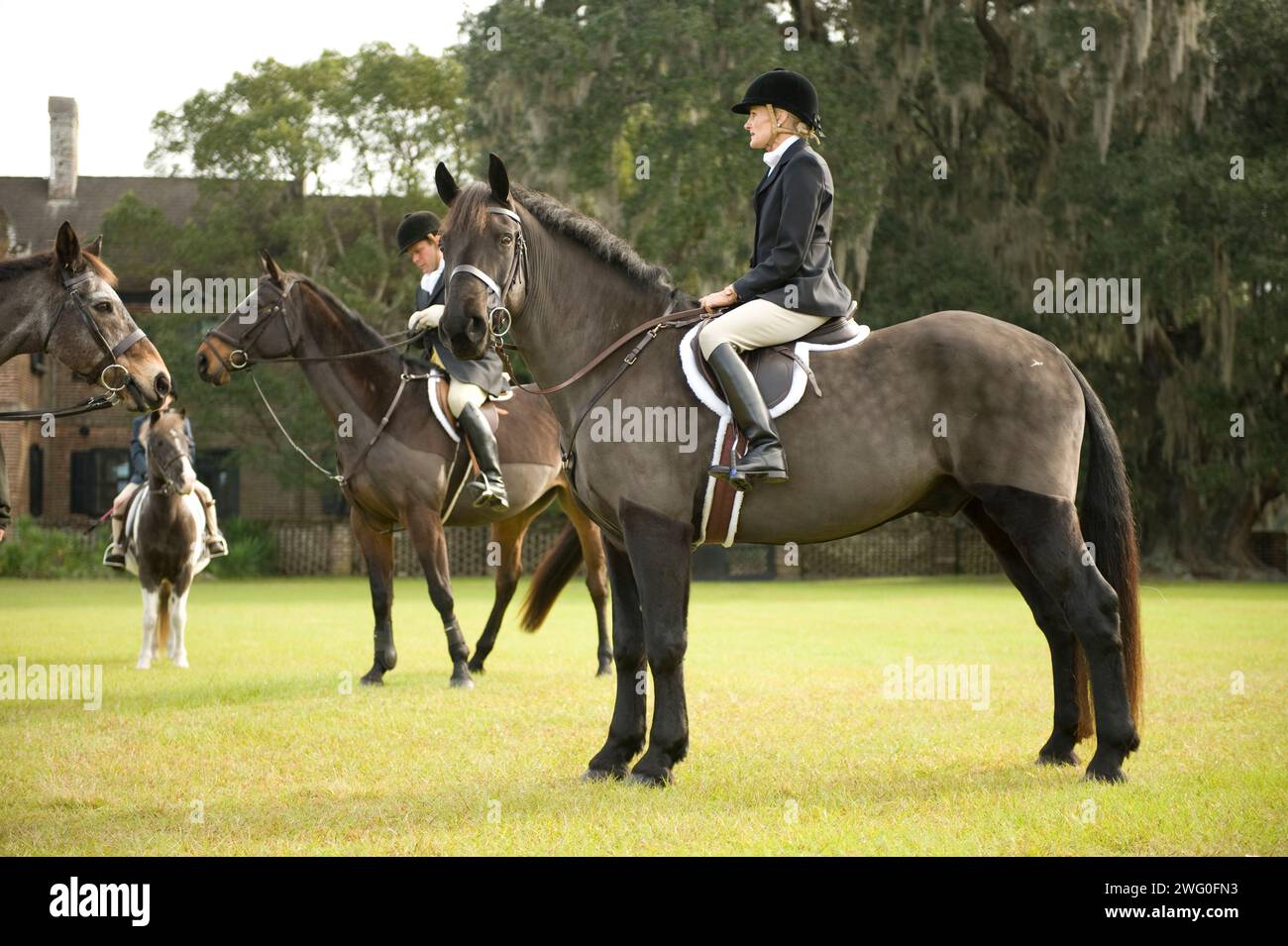 A woman sits atop her horse before a traditional fox hunt Stock Photo ...