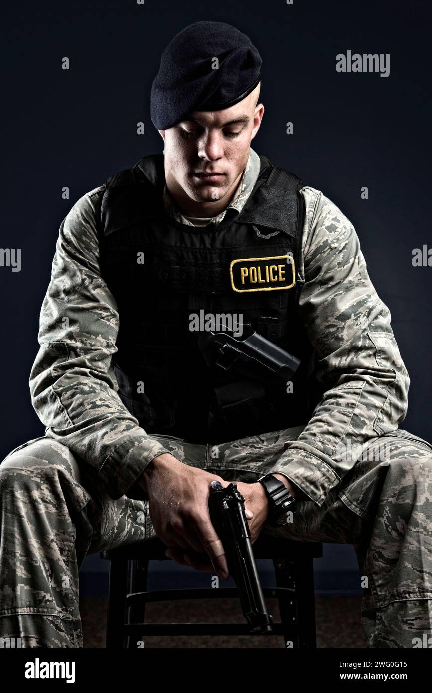 A Caucasian, male, Air Force Security Forces Airman in uniform poses ...