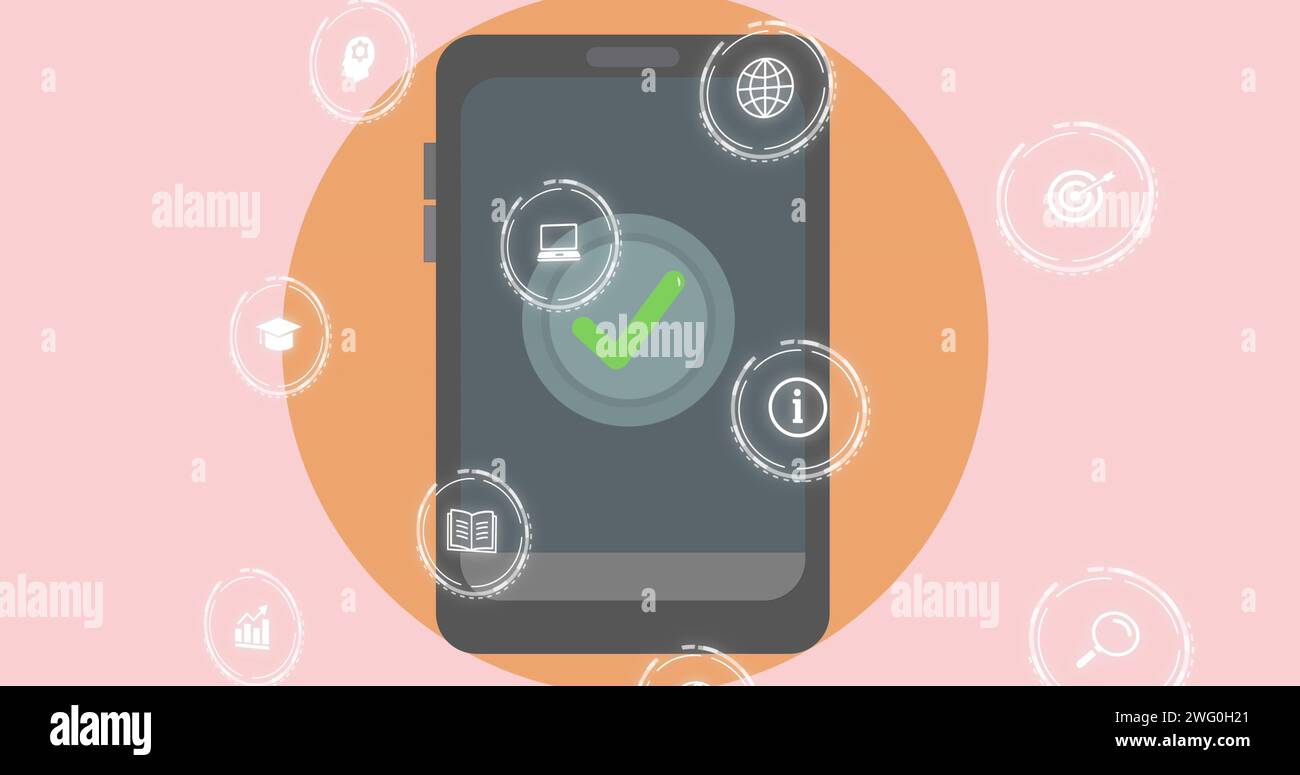Image of chat on smartphone and data processing Stock Photo - Alamy