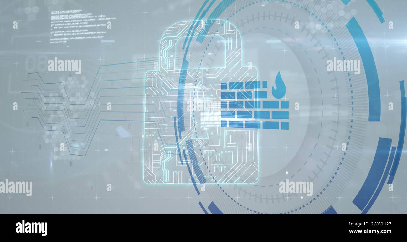 Image of wall and file icons over data processing on white background ...