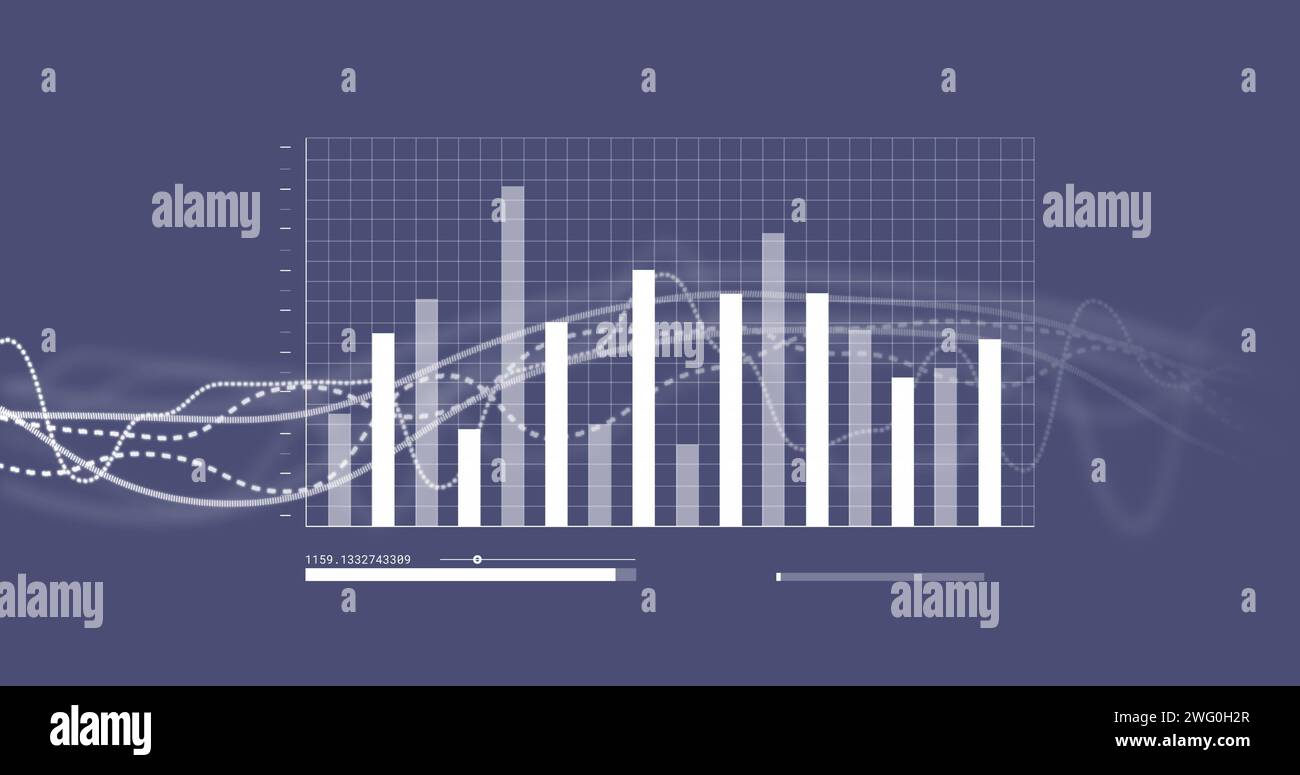 Image of statistics and data processing over purple background Stock ...