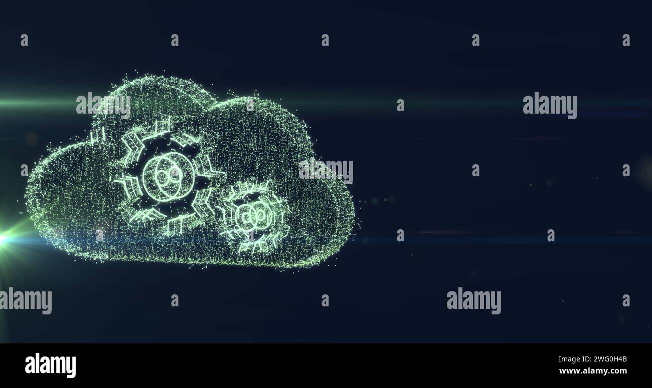 Image of cloud with cogs ai data processing over grid and dark ...
