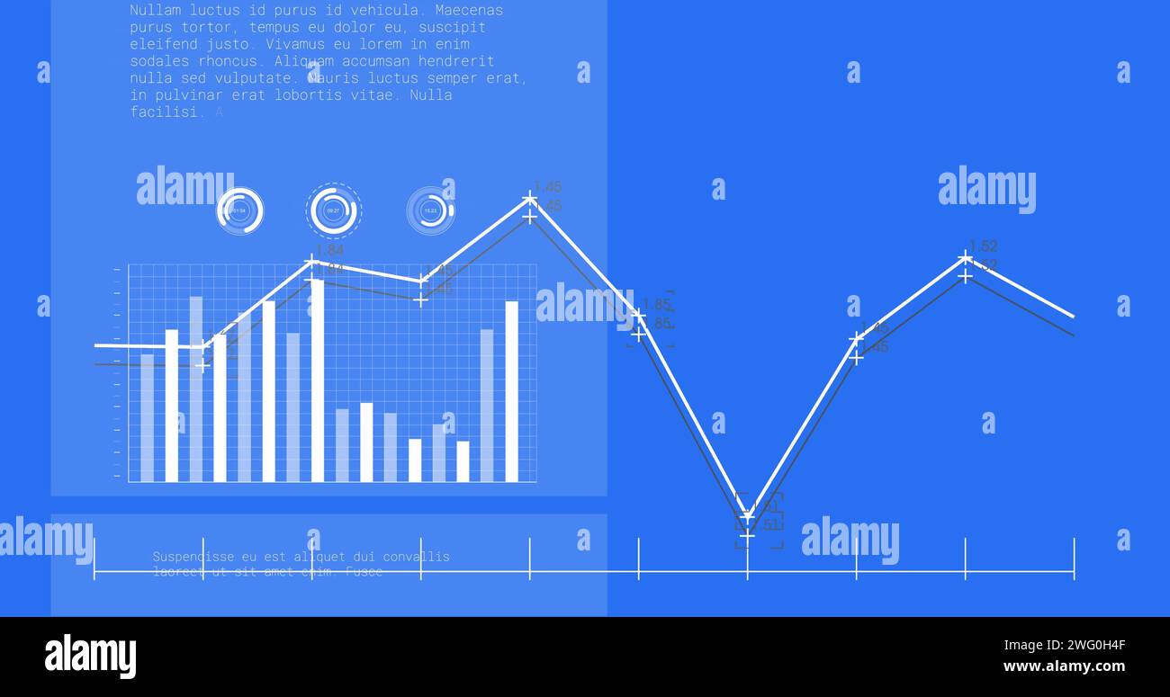 Image of statistics and data processing over blue background Stock ...