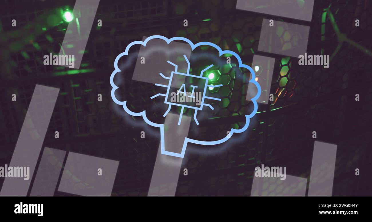 Image of ai data processing over screens and dark background Stock ...