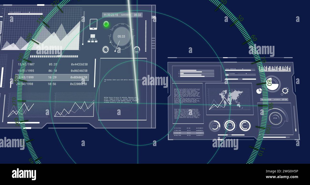 Image of ai data processing over screens and dark background Stock ...