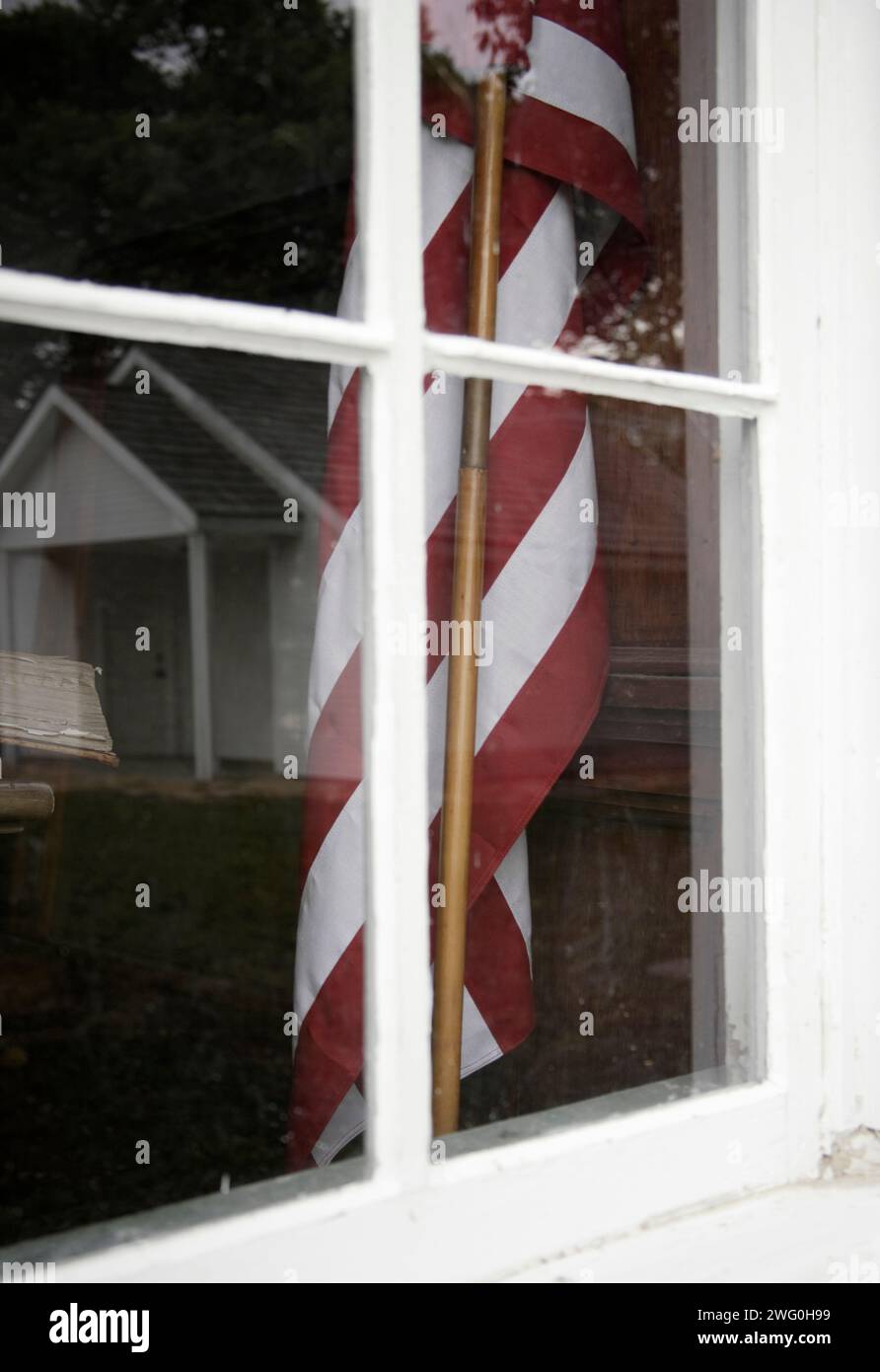View of an American flag through an old window Stock Photo - Alamy
