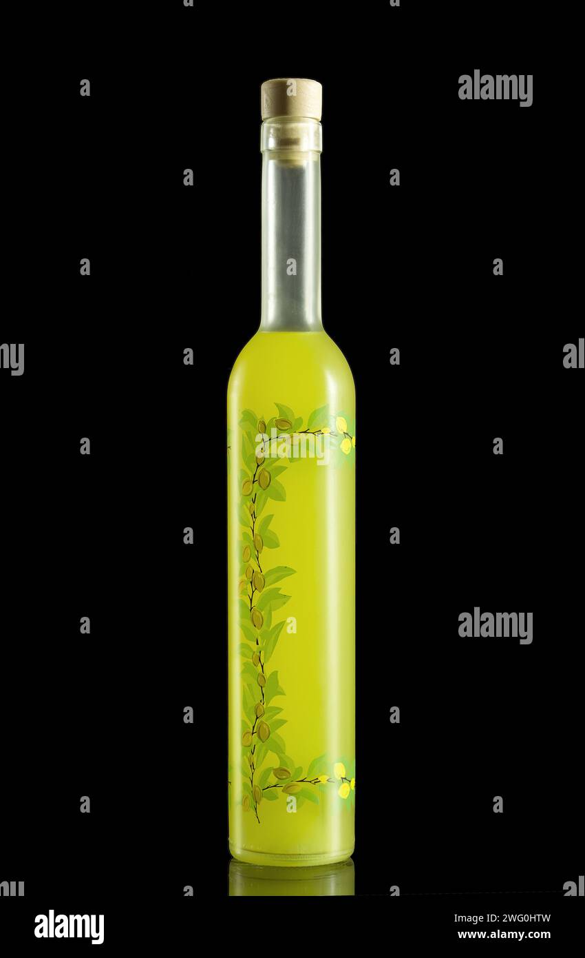 Glass bottle containing Limoncello, a typical liqueur from the Sorrento ...