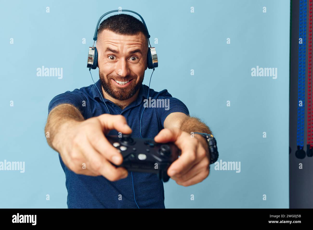 Entertainment man young gamer console joystick background video playing ...