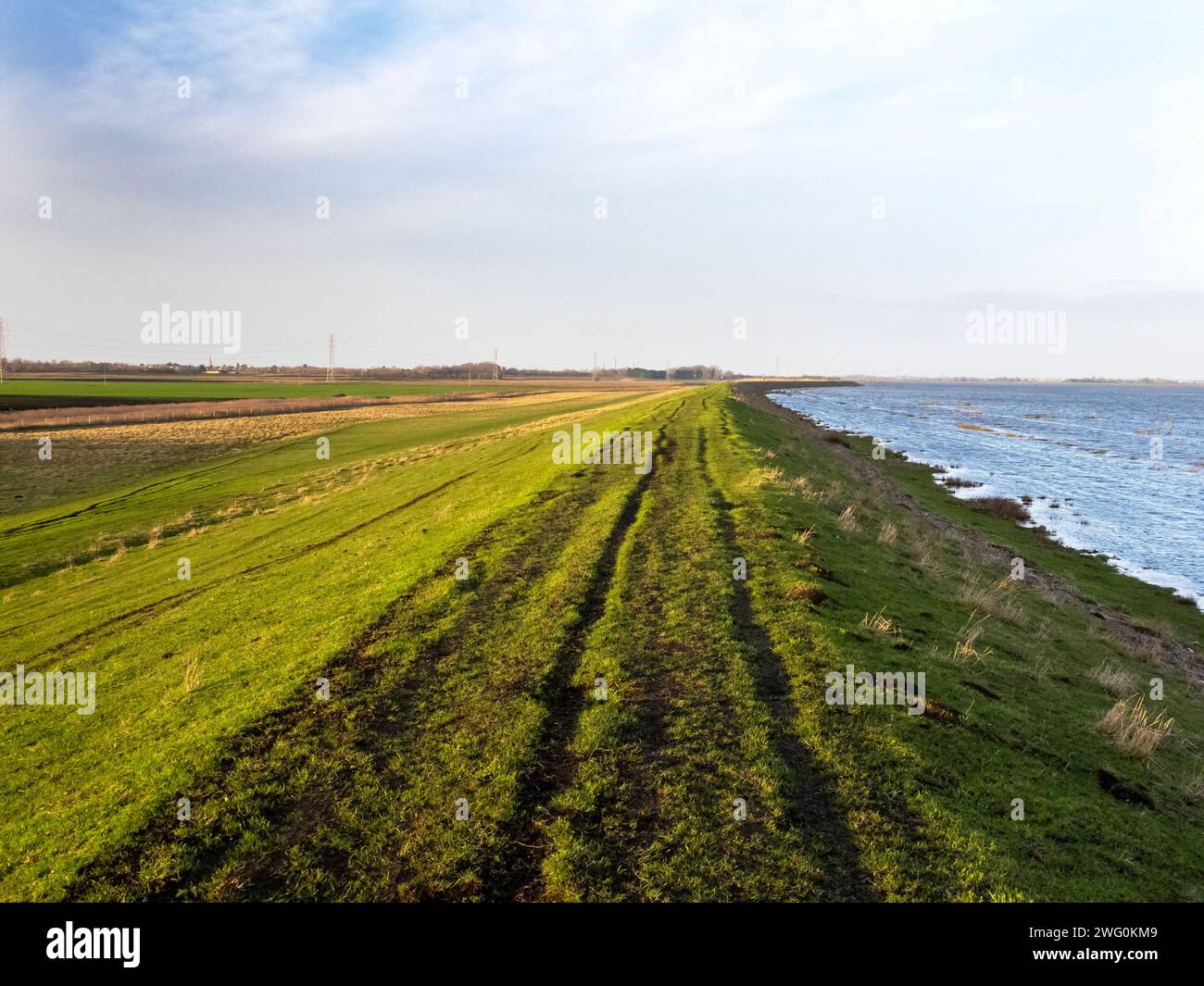 The Nene Washes flooded in winter time in the Fens, Cambridgeshire, UK ...