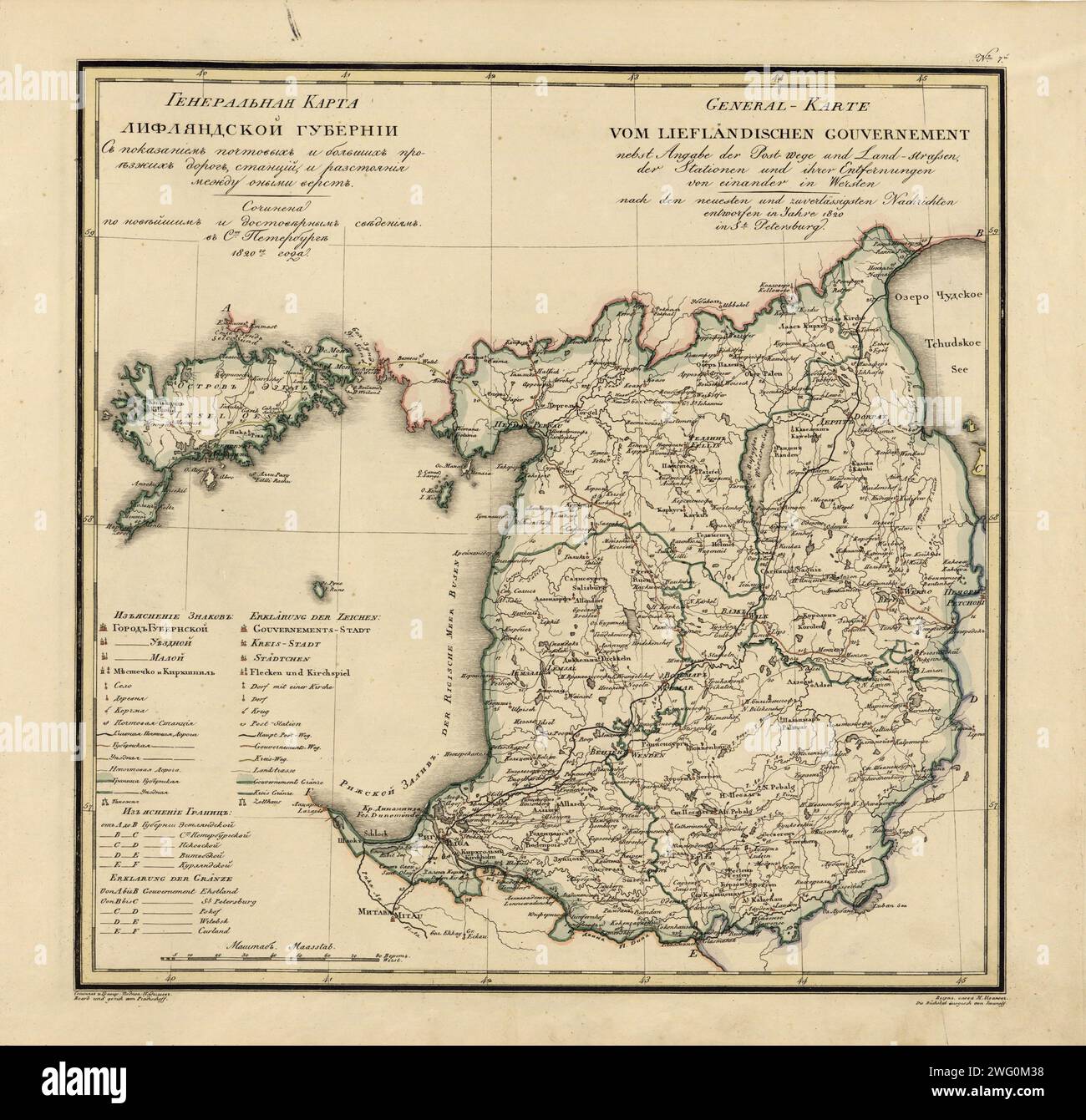 General Map of Livland Province: Showing Postal and Major Roads ...