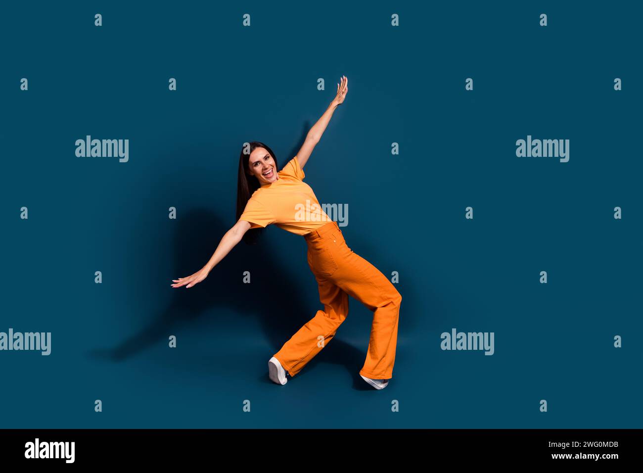 Full body length photo of young attractive hispanic woman dance ...