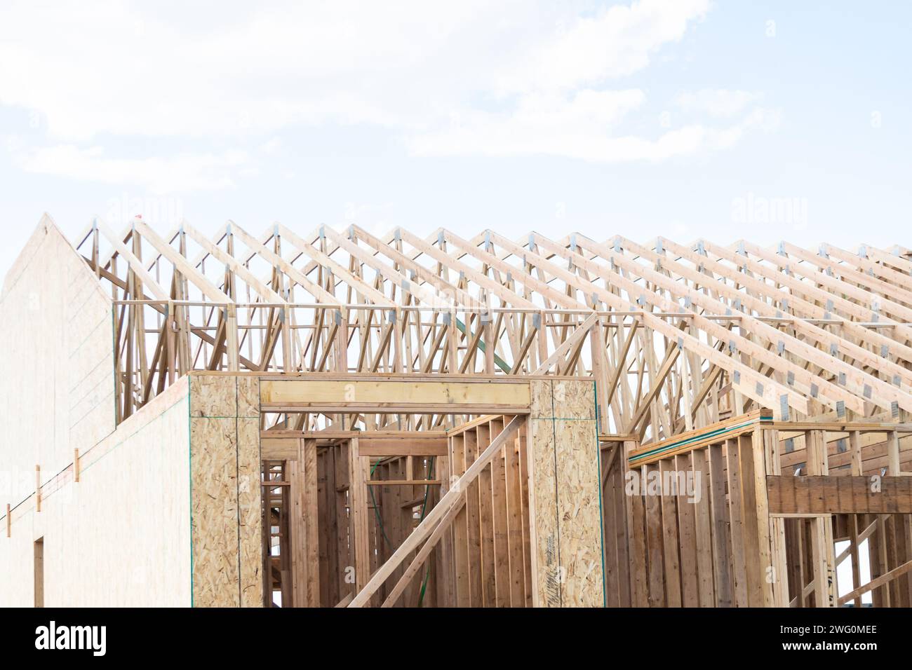 Suburban Single-Family House Construction: Framing Stage Progress Stock ...