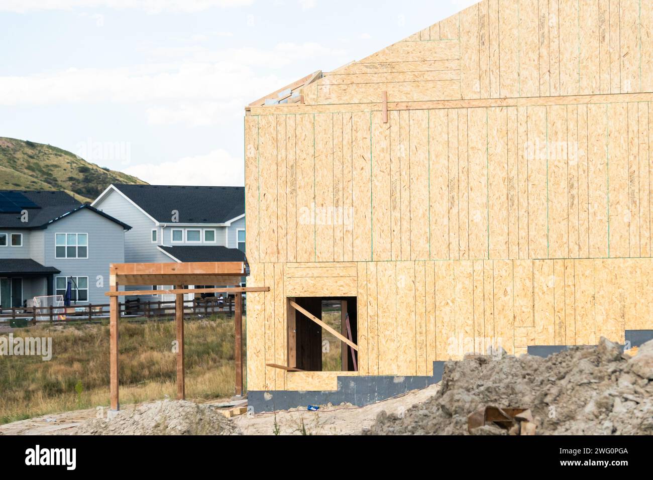 Suburban Single-Family House Construction: Framing Stage Progress Stock ...