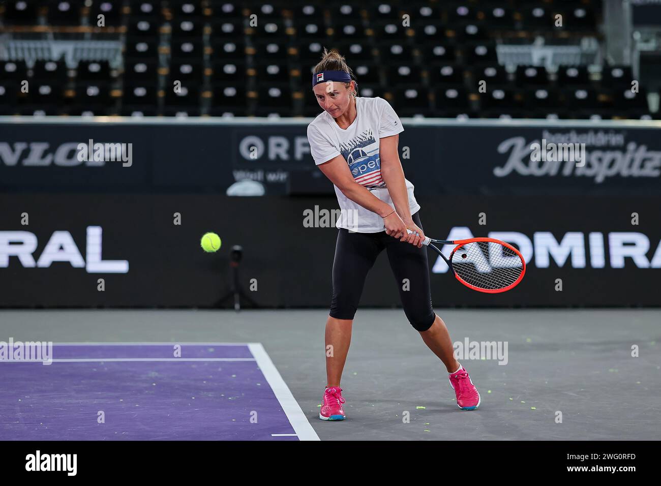Linz, Upper Austria, Austria. 1st Feb, 2024. Nadia Podoroska (ARG) in action during the Upper ...