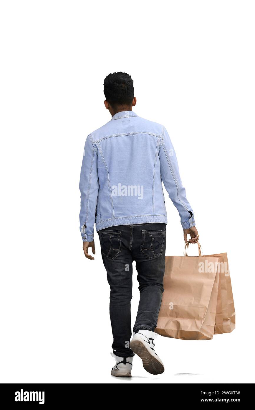Man on a white background with shoppers Stock Photo - Alamy