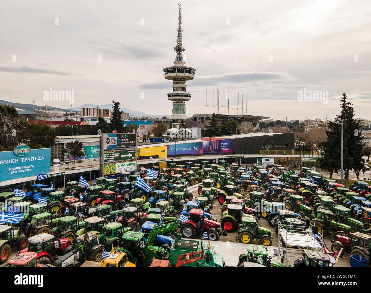 February 2, 2024, Thessaloniki, Greece: Greek farmers with their ...