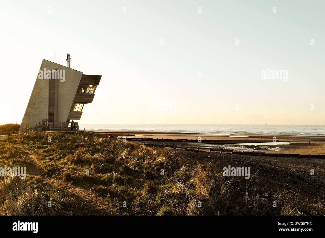 The Rossal point watch tower overlooking the beach in Fleetwood at ...