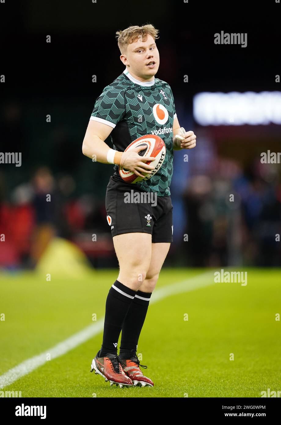 Wales' Sam Costelow during a team run at the Principality Stadium ...
