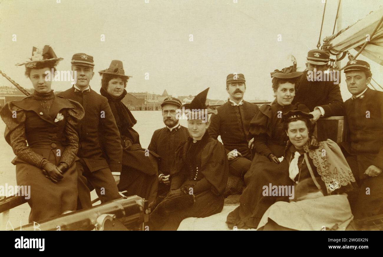 Female passengers and crew members in group portrait aboard ship,1894 ...