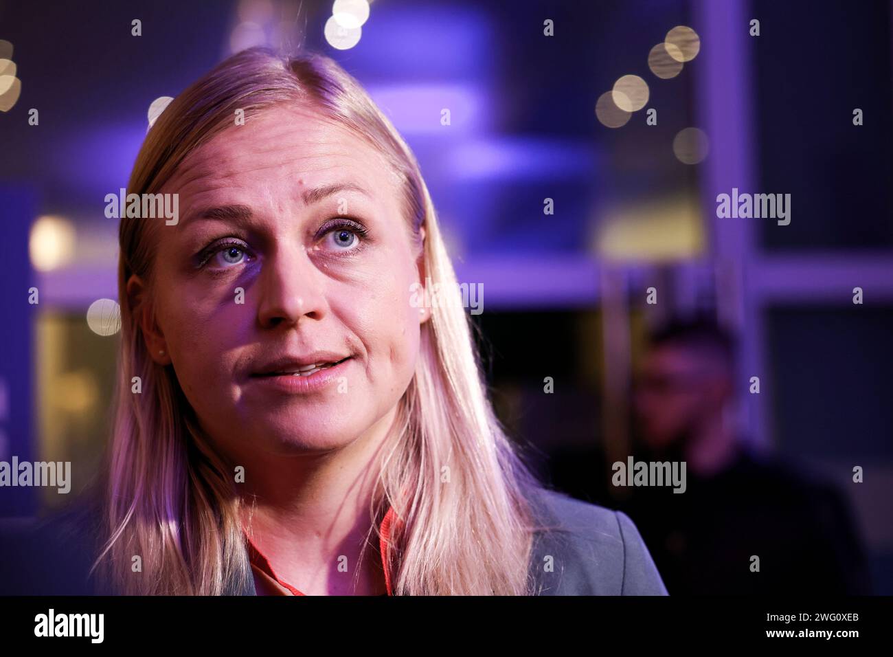 Finland's Foreign Minister Elina Valtonen talks to journalists during ...