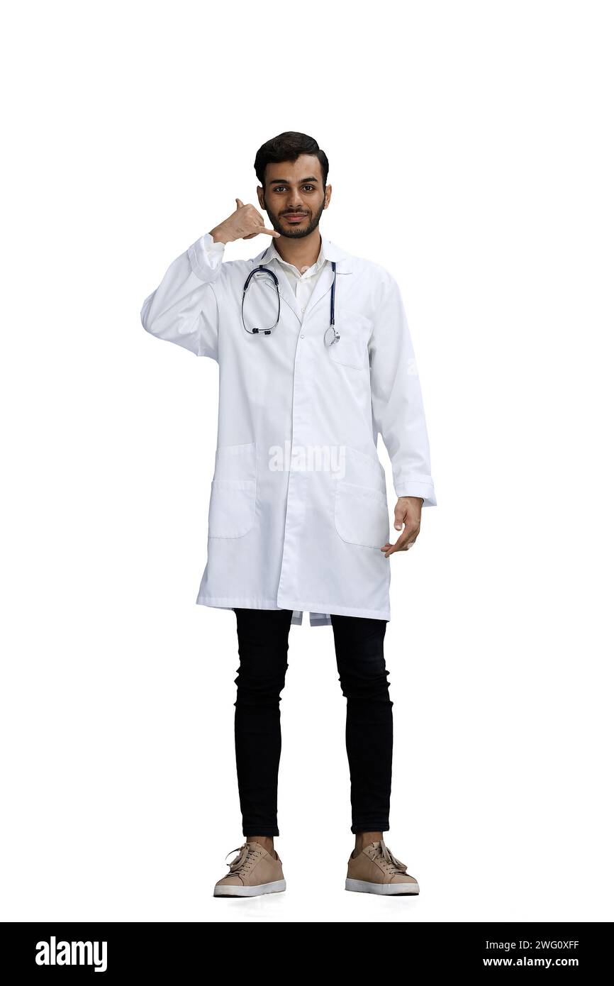 male doctor on a white background. full length shows call sign Stock ...