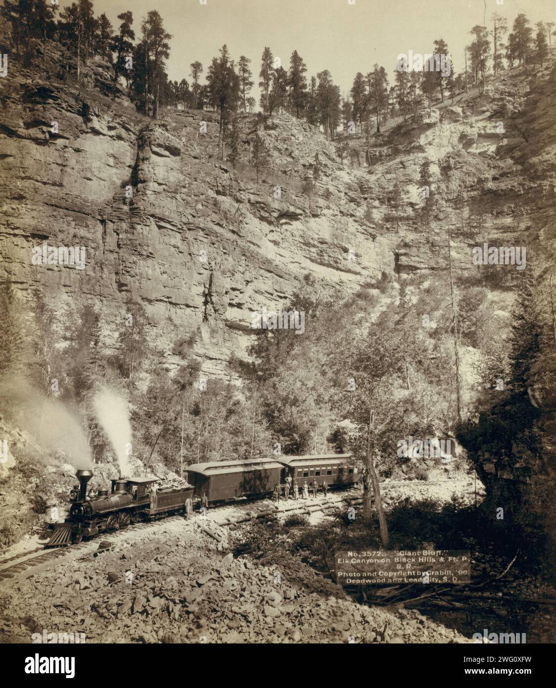 Giant Bluff Elk Canyon on Black Hills and Ft P RR, 1890. A two-car ...