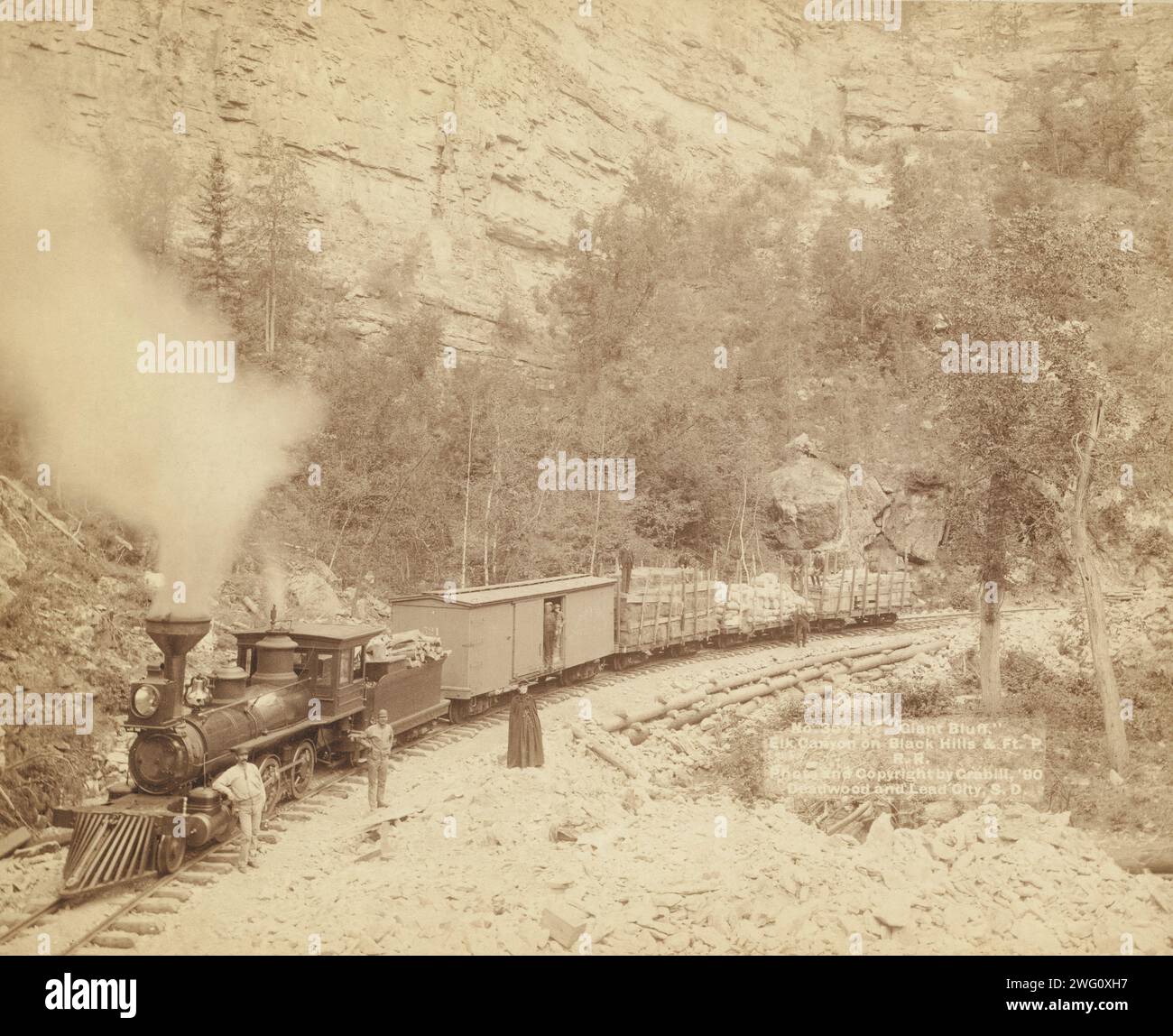Giant Bluff Elk Canyon on Black Hills and Ft P RR, 1890. A wood-burning ...
