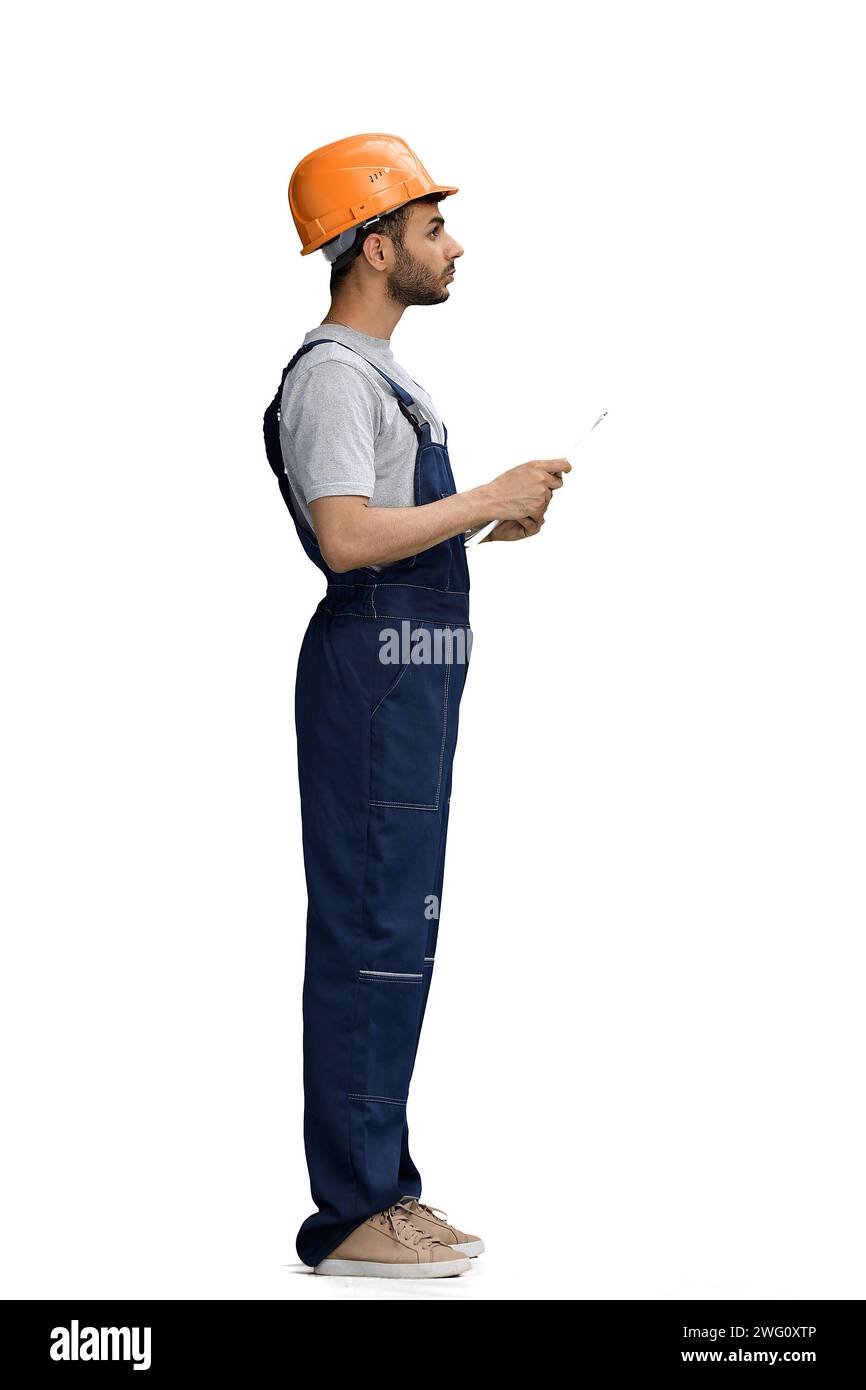 Builder thinking man in Cut Out Stock Images & Pictures - Alamy