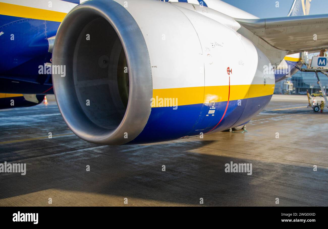 February- 1- 2024-Paris France- Ryanair plane in blue and white is ...