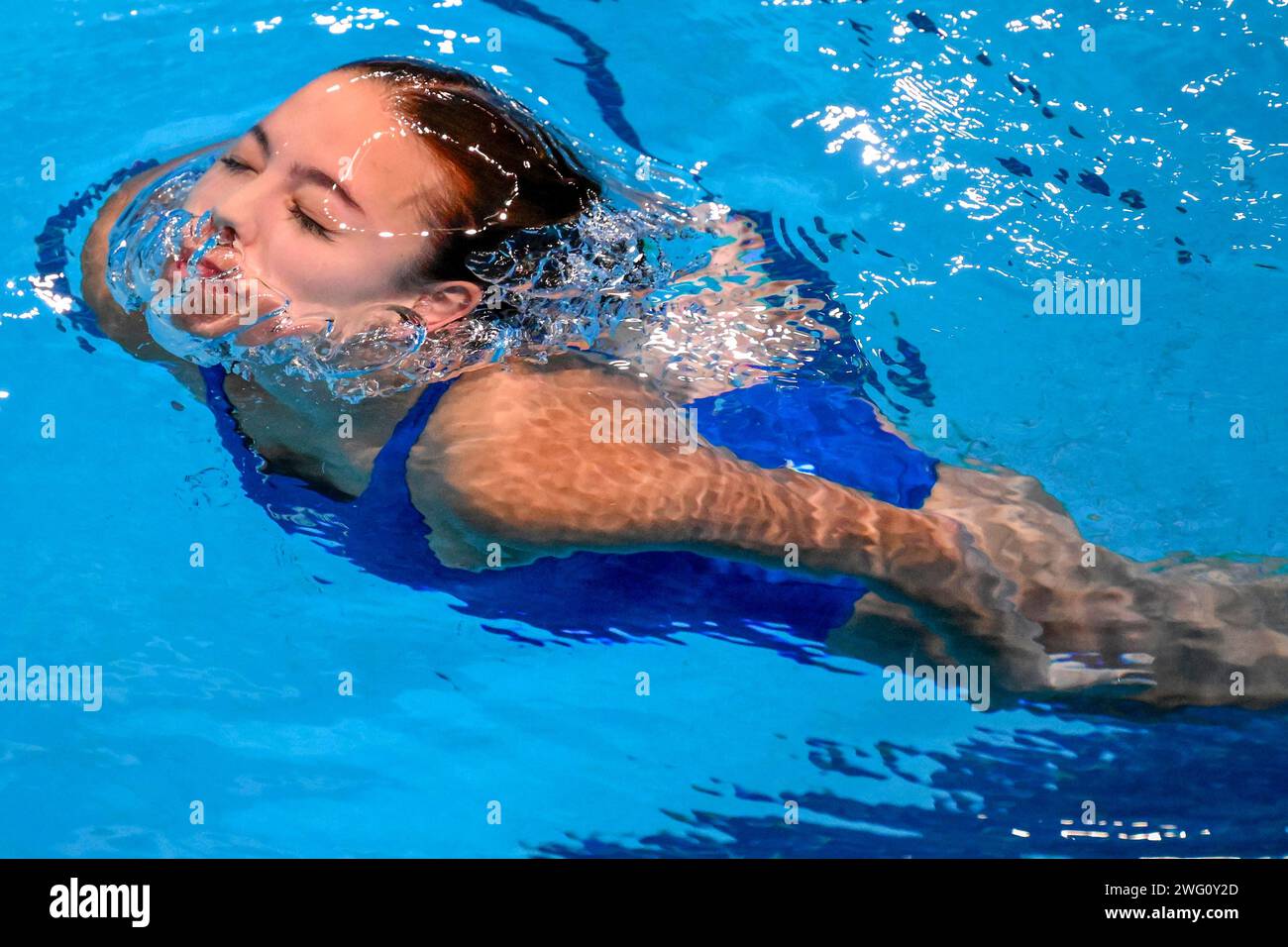 Doha, Qatar. 02nd Feb, 2024. Elizabeth Roussel of New Zealand reacts ...