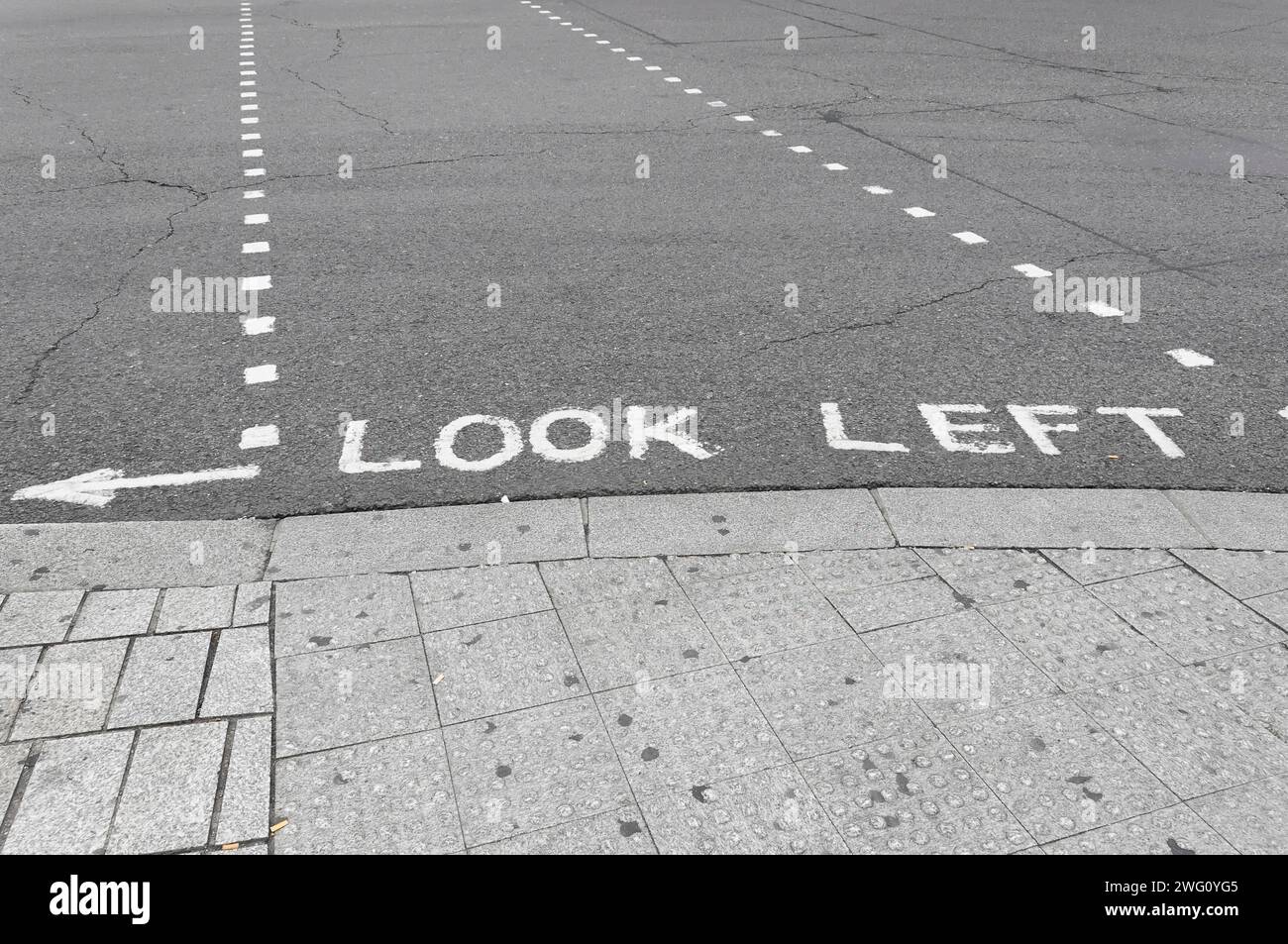 Look left, road marking for pedestrians, London, England, Great Britain ...