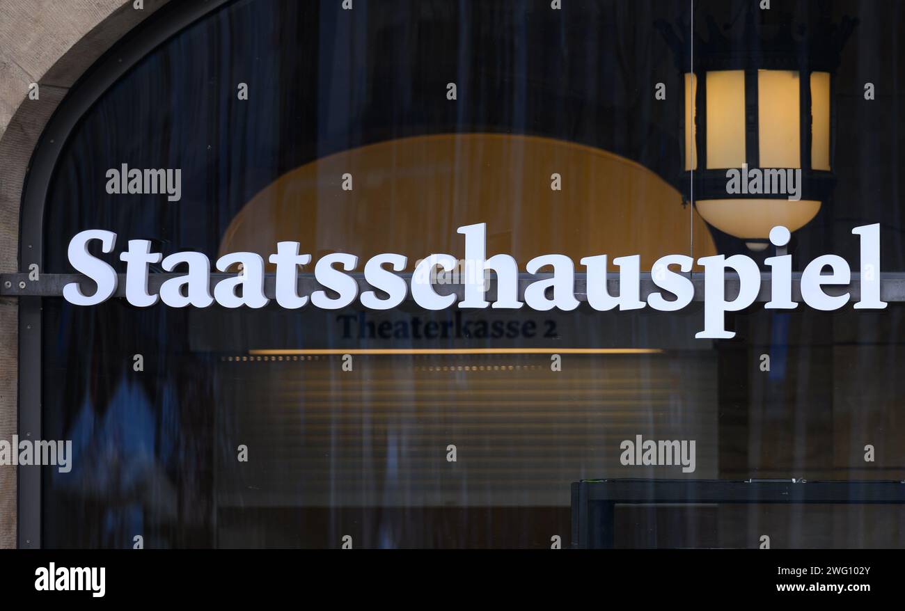 Dresden, Germany. 02nd Feb, 2024. Staatsschauspiel stands in the window ...